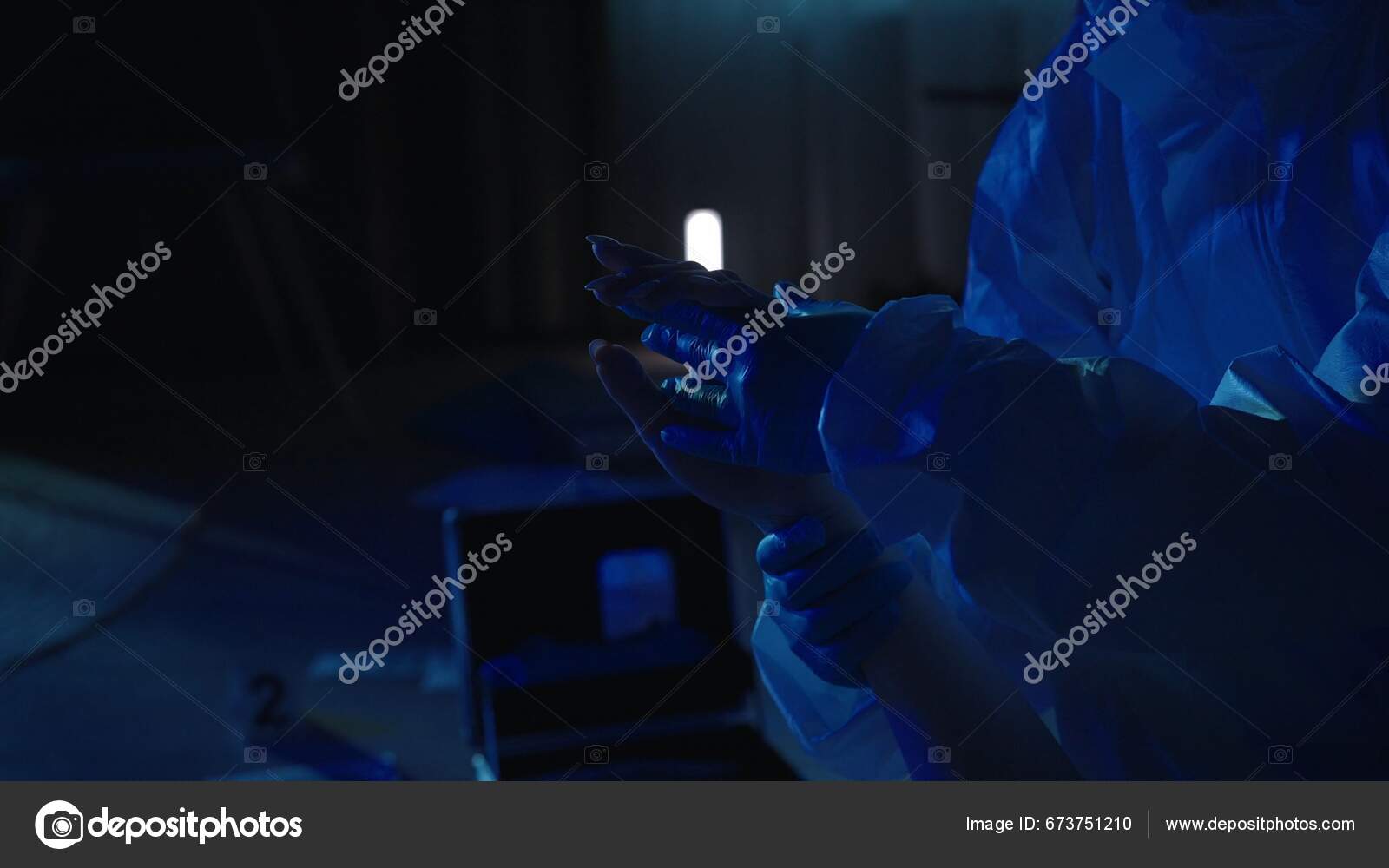 Forensic Expert Leaning Womans Body Examines Victims Nails Dna ...