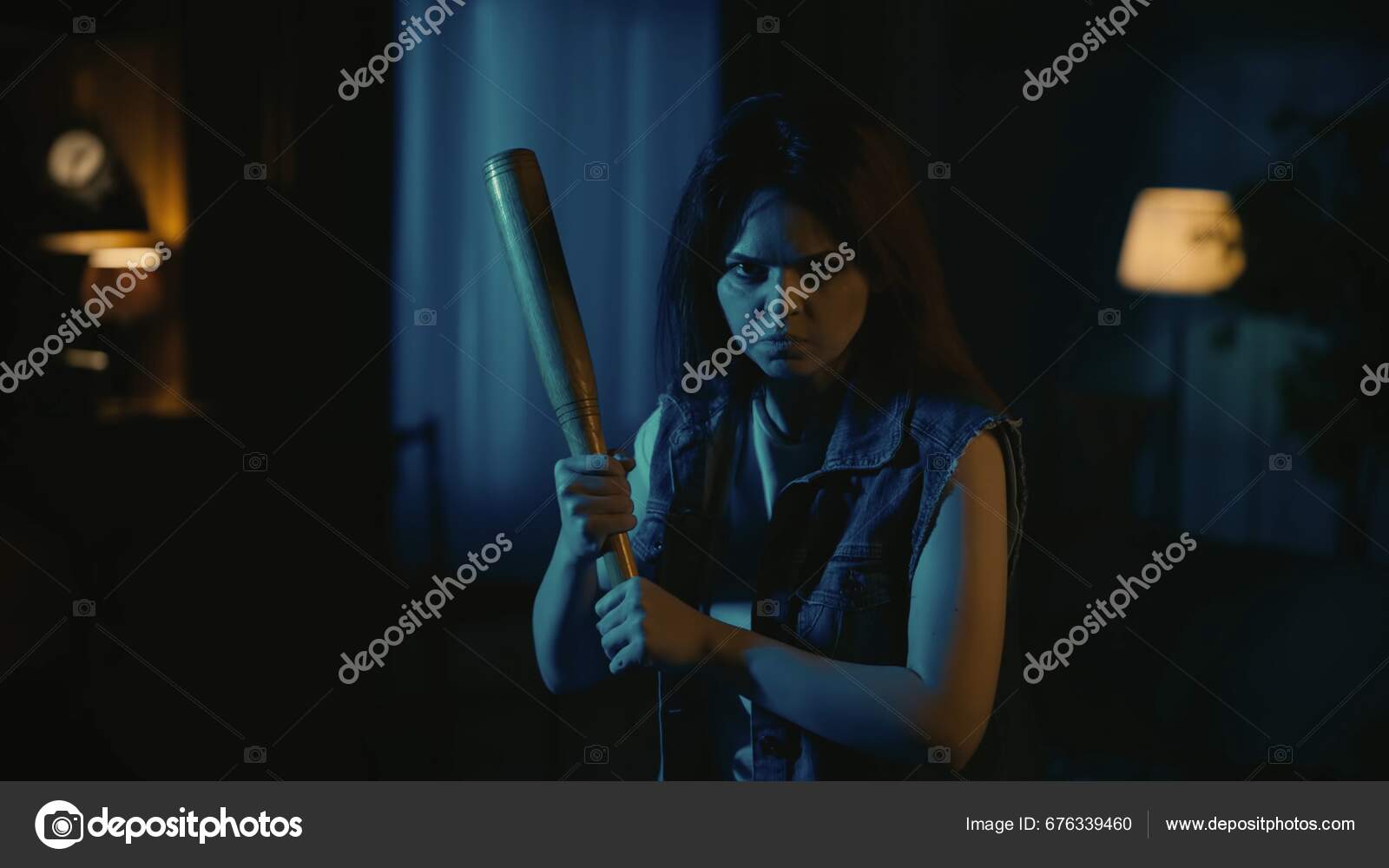 Horror Movie Scene Halloween Advertisement Concept Girl Angry Face ...