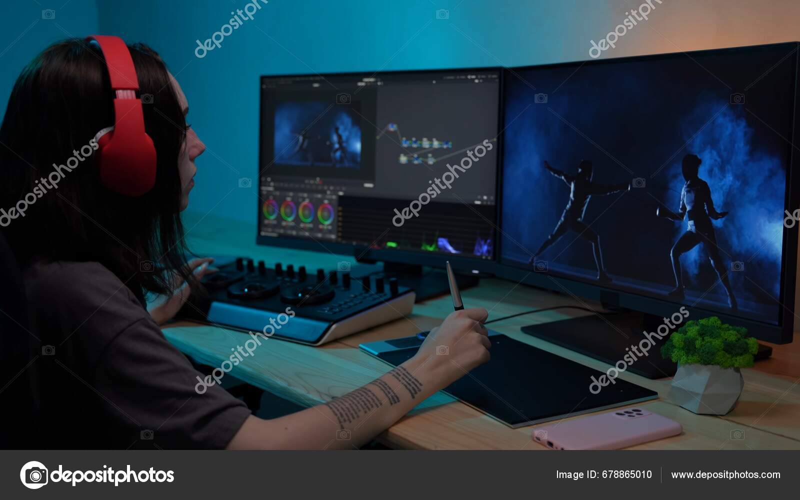 Video Photo Editing Advertisement Concept Freelancer Working Home ...