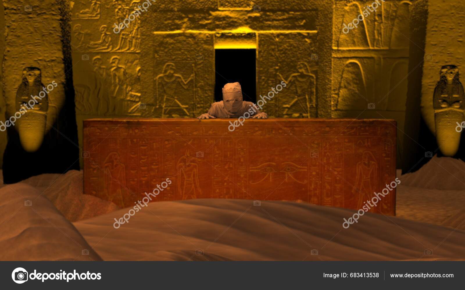 Egyptian Pharaoh Entombment Mummy Resurrecting Rising Sarcophagus ...