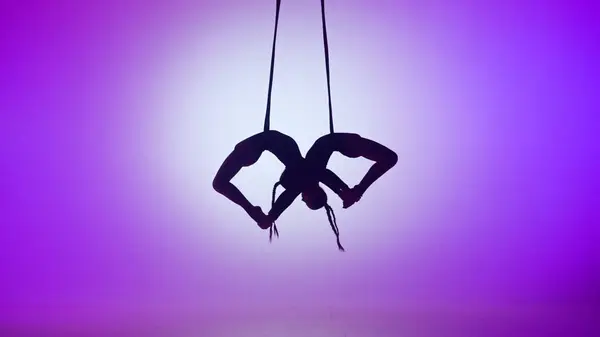 Acrobatics Creative Concept Silhouette Two Female Acrobats Yellow Neon ...