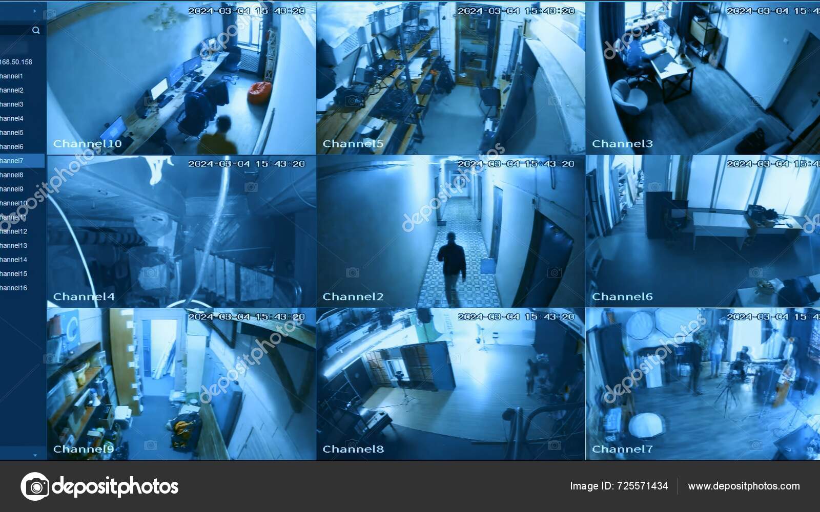 Multi Camera Security Surveillance System Displaying Various Rooms ...