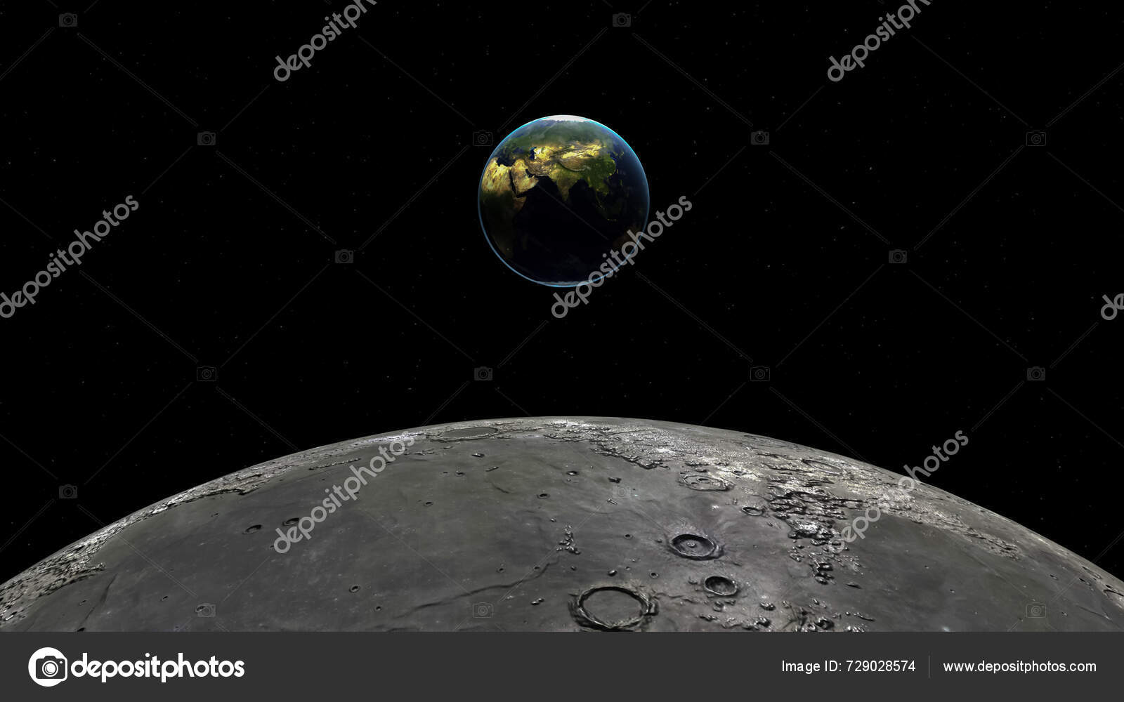 Detailed Cgi Image Depicting Earth Rising Horizon Moon Image Captures ...