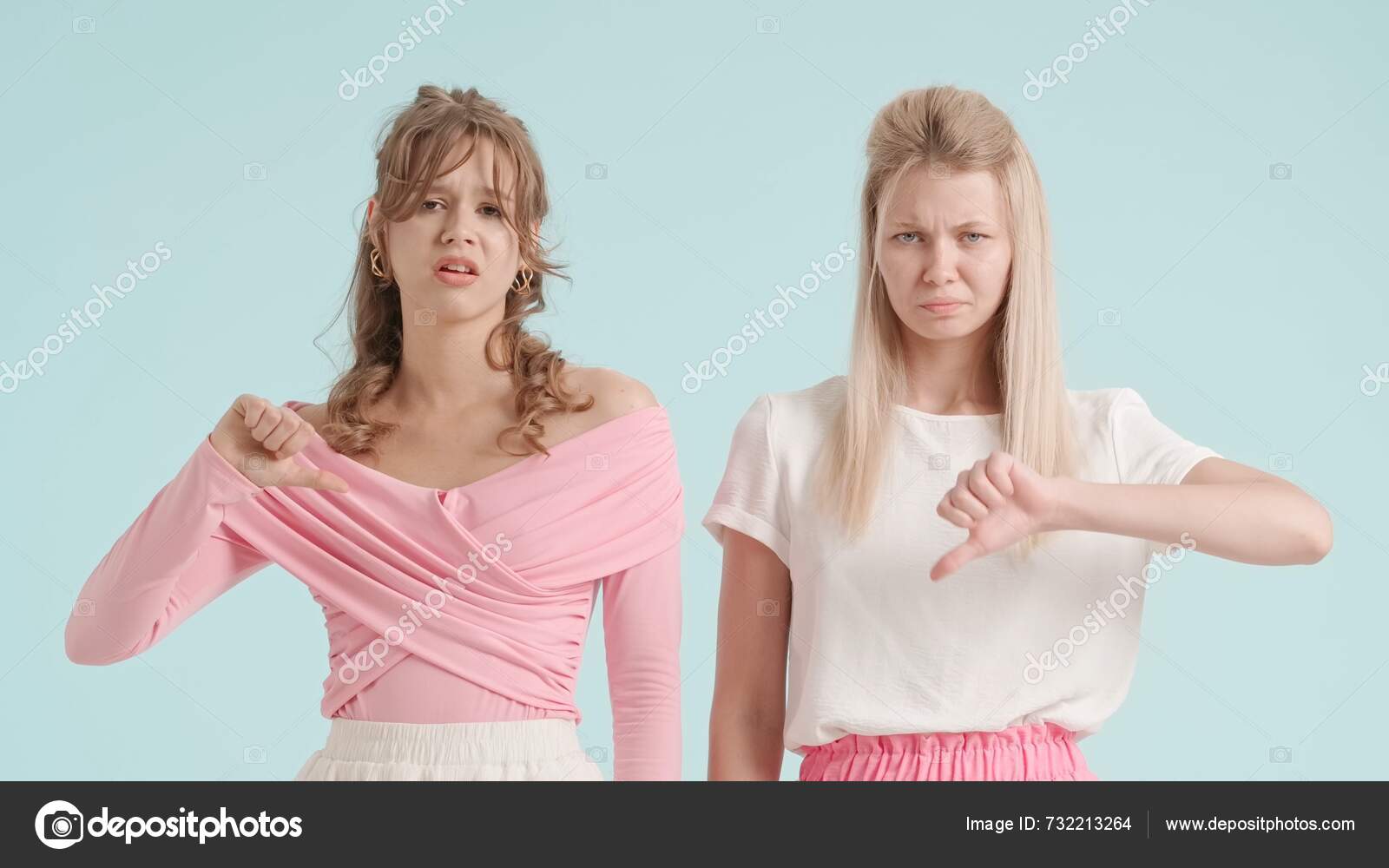 Two Young Millennials Females Posing Studio Young Stylish Women Models ...