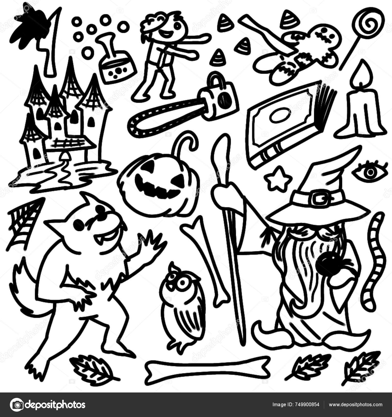 Halloween Doodle Clip Art Set Featuring Wizard Werewolf Owl Pumpkin ...