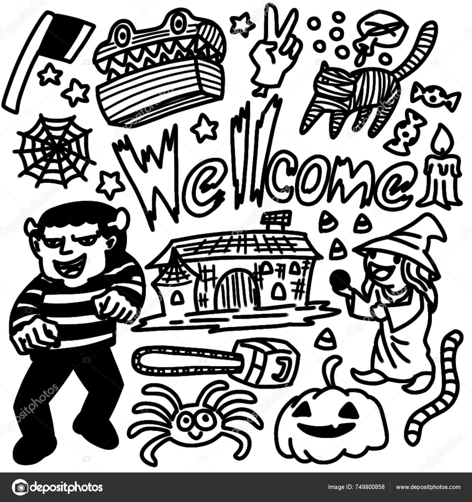 Halloween Doodle Clip Art Set Featuring Witch Monster Cat Pumpkin ...