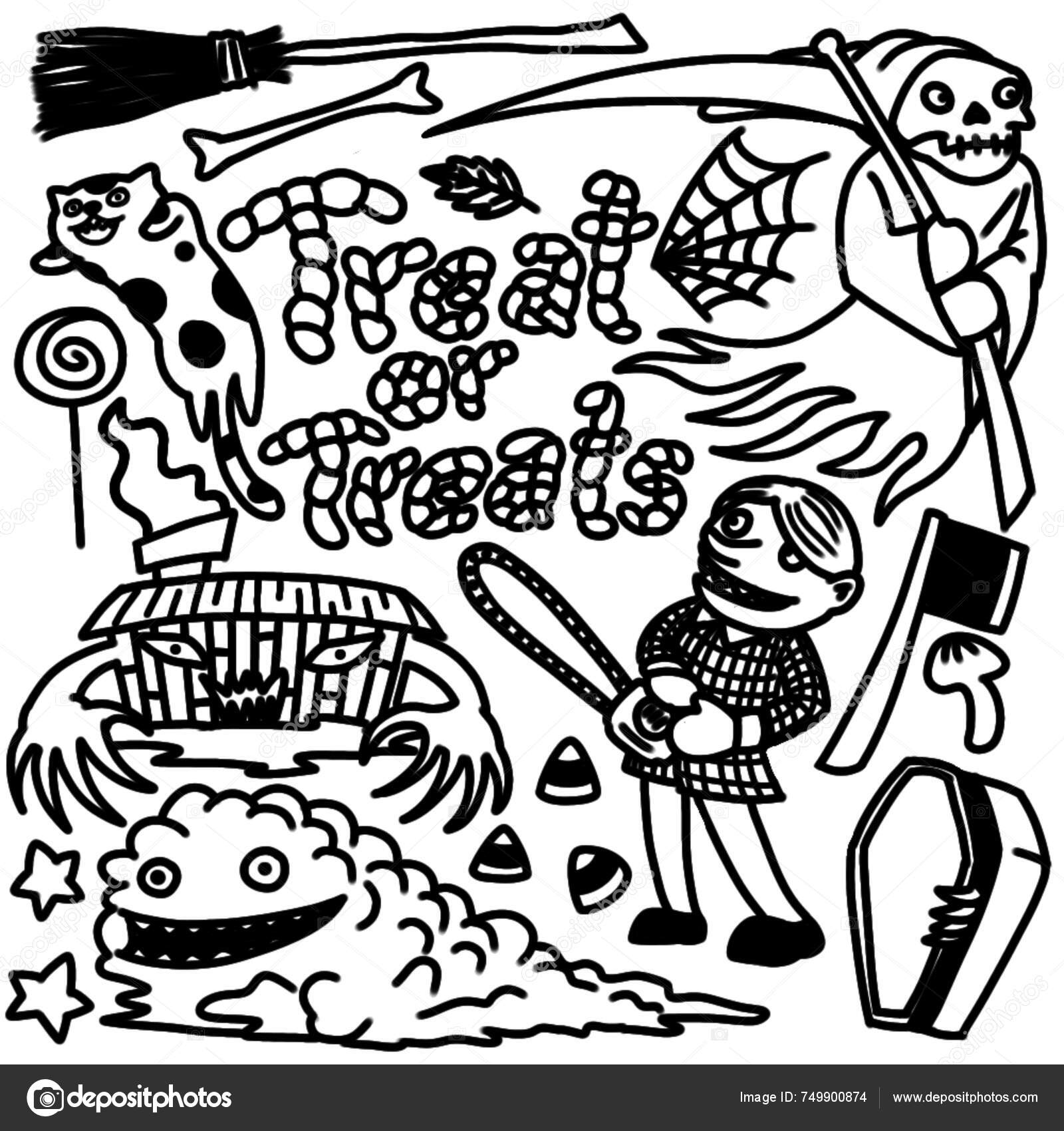 Halloween Doodle Clip Art Set Featuring Skeleton Person Monster Cat ...