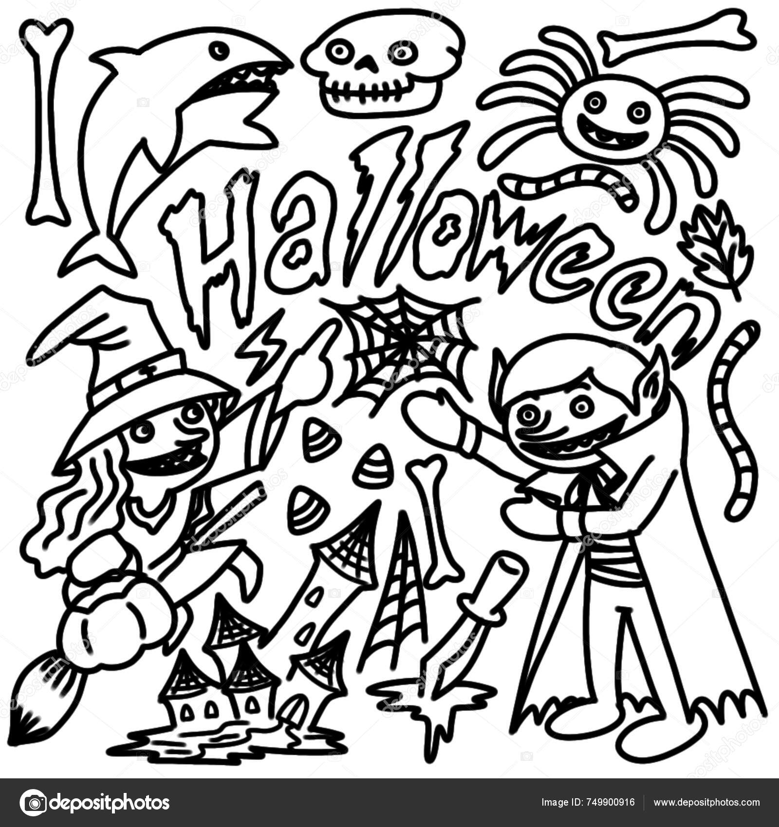 Halloween Doodle Clip Art Set Featuring Witch Vampire Shark Skull ...