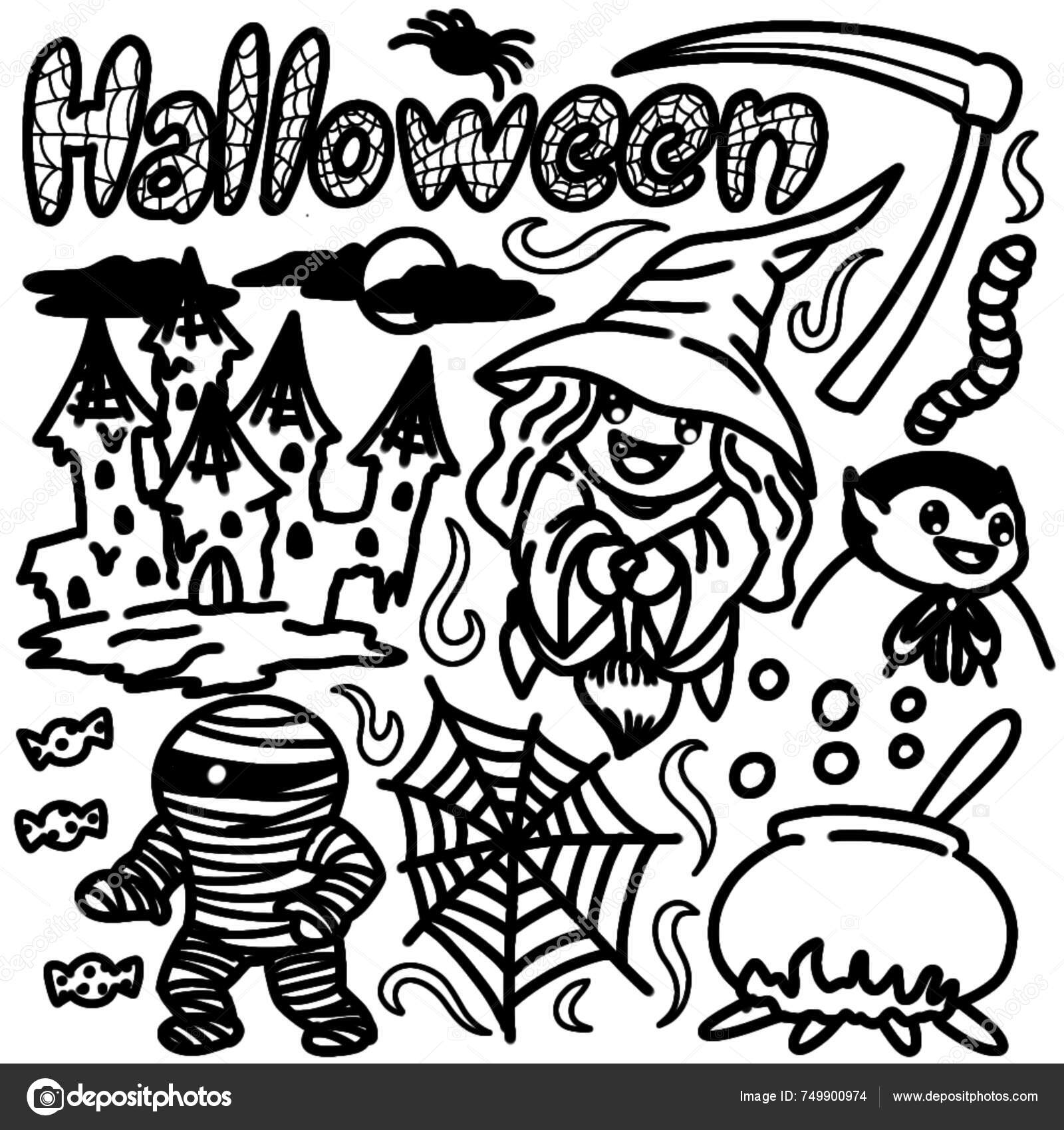 Halloween Doodle Clip Art Set Featuring Witch Mummy Vampire Castle ...
