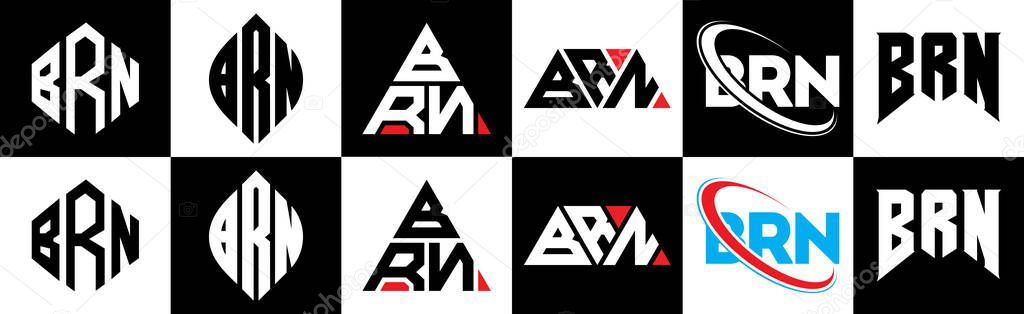 Diseño del logotipo de la letra BRN en seis estilos. BRN polygon ...