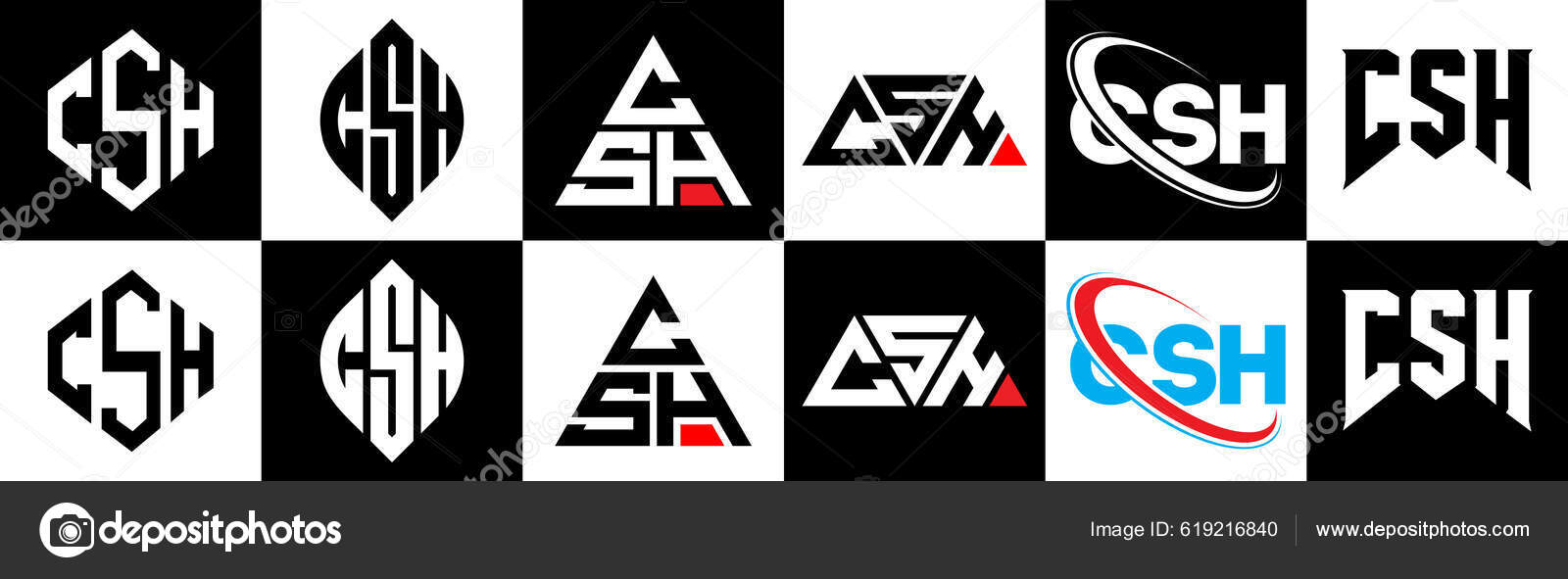 Csh Letter Logo Design Six Style Csh Polygon Circle Triangle Stock ...