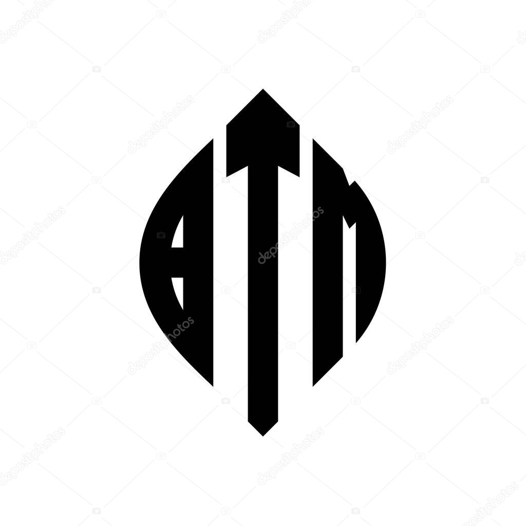 Diseño del logotipo de la letra del círculo BTM con forma de círculo y elipse. BTM elipse letras ...