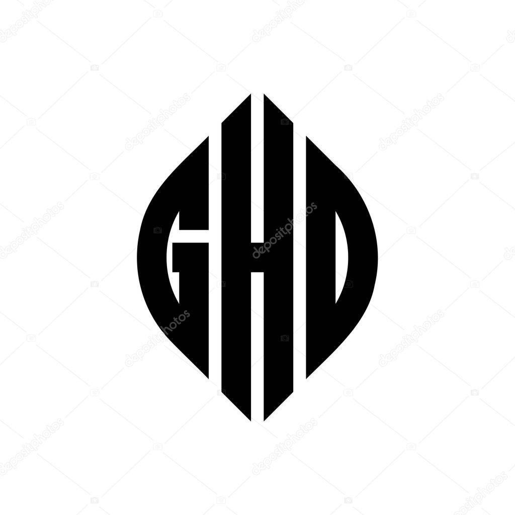 Diseño de logotipo de letra círculo GHD con forma de círculo y elipse ...