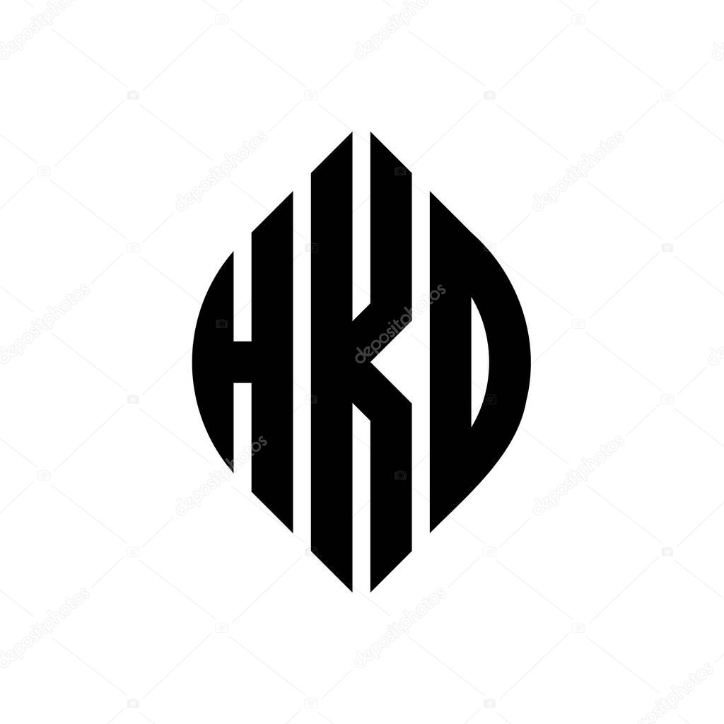 HKD círculo letra logotipo diseño con forma de círculo y elipse. HKD ...