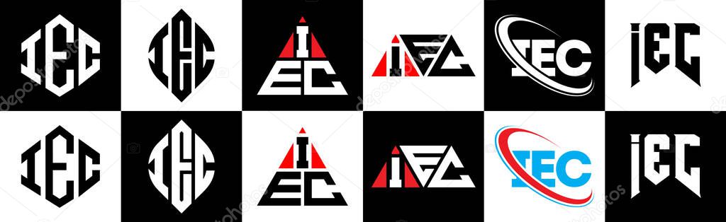 IEC letter logo design in six style. IEC polygon, circle, triangle ...