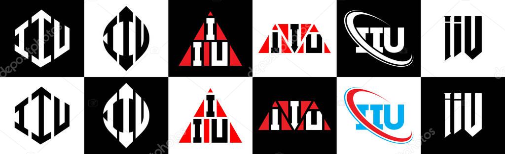 IIU letter logo design in six style. IIU polygon, circle, triangle ...