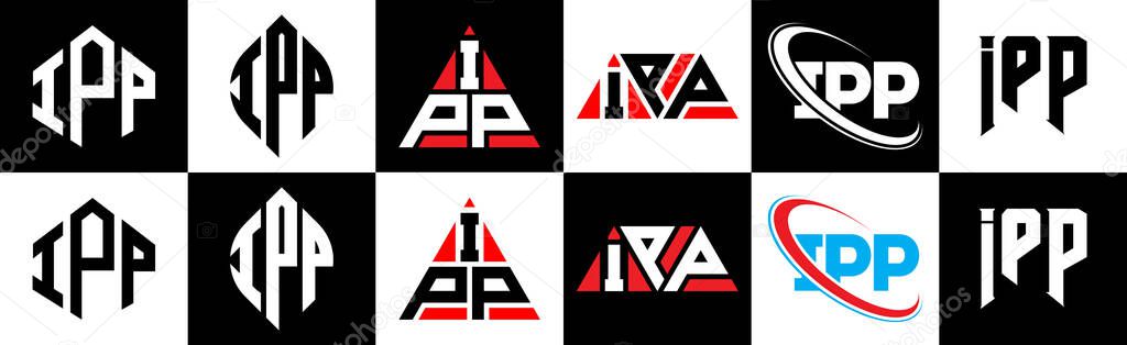 IPP letter logo design in six style. IPP polygon, circle, triangle ...
