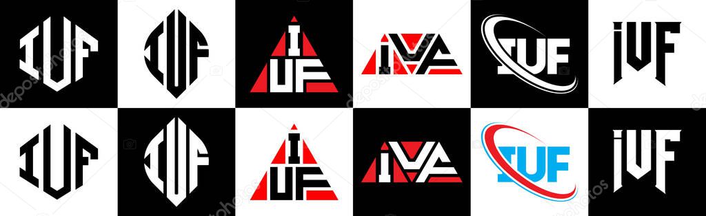 IUF letter logo design in six style. IUF polygon, circle, triangle ...