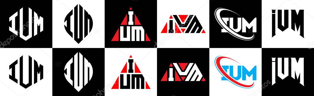 IUM letter logo design in six style. IUM polygon, circle, triangle ...