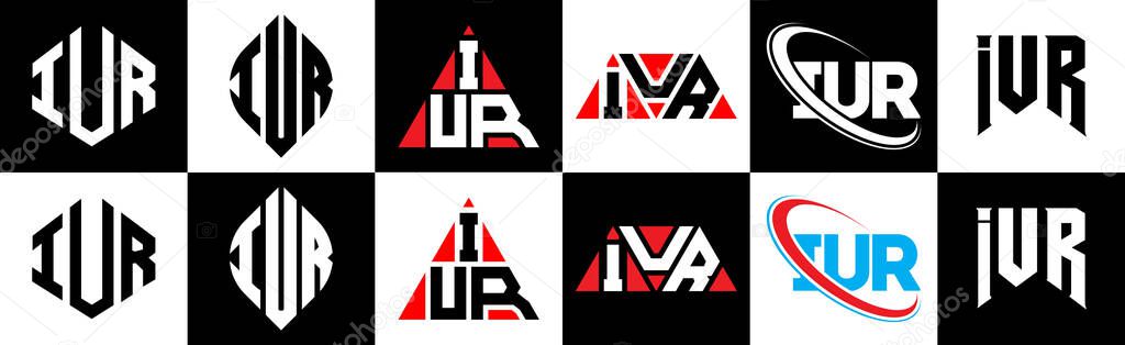 IUR letter logo design in six style. IUR polygon, circle, triangle ...