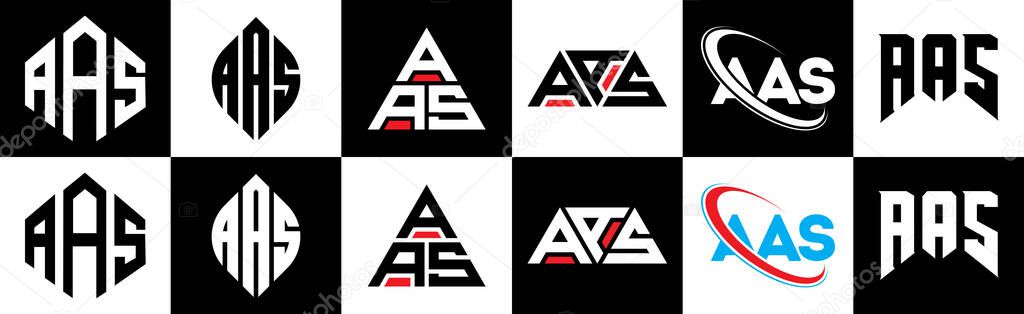 AAS letter logo design in six style. AAS polygon, circle, triangle ...