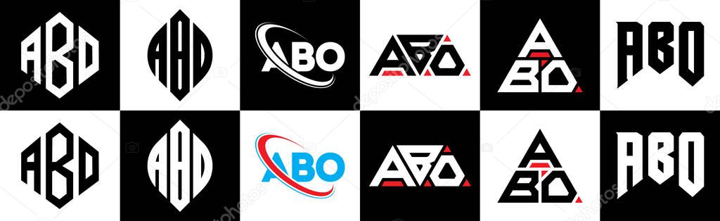 ABO letter logo design in six style. ABO polygon, circle, triangle ...