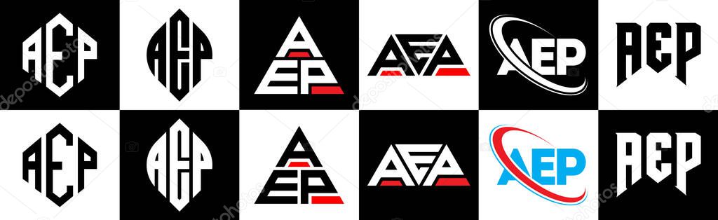 AEP letter logo design in six style. AEP polygon, circle, triangle ...