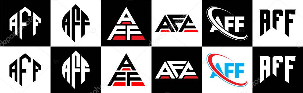 AFF letter logo design in six style. AFF polygon, circle, triangle ...