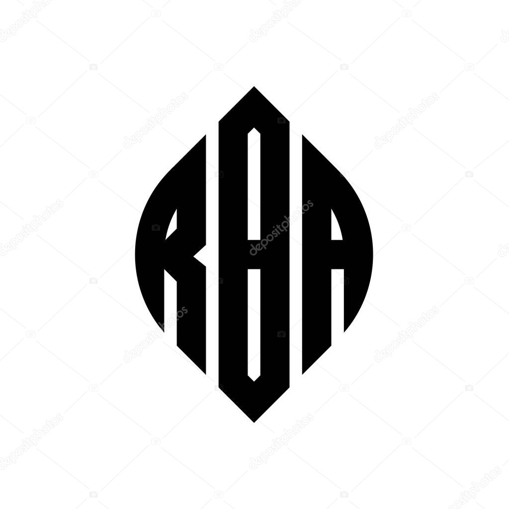 Diseño del logotipo de la letra del círculo RBA con forma de círculo y elipse. Letras elipse RBA ...