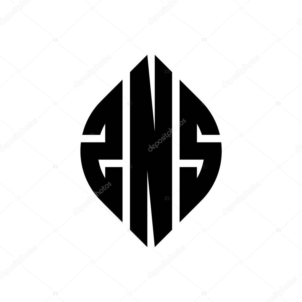 Diseño del logotipo de la letra del círculo ZNS con forma de círculo y elipse. Letras de elipse ...