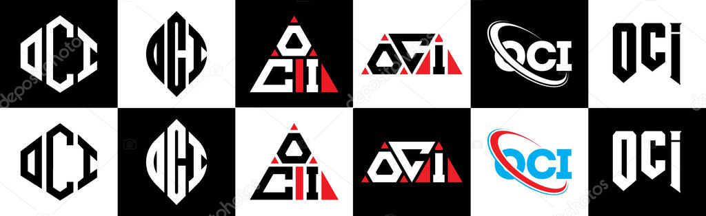 Diseño del logotipo de la carta OCI en seis estilos. OCI polígono ...