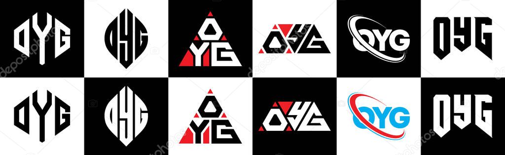 Diseño del logotipo de la letra OYG en seis estilos. Polígono OYG ...