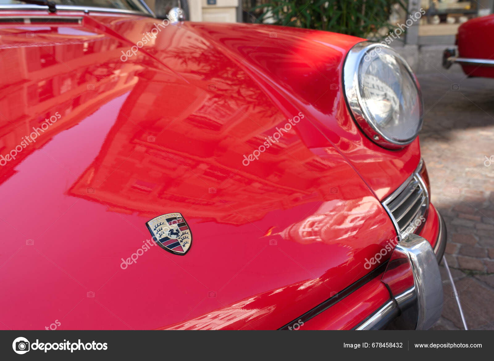 Porsche 912 1965 Red Front View Car Crest Logo Exposed — Stock ...