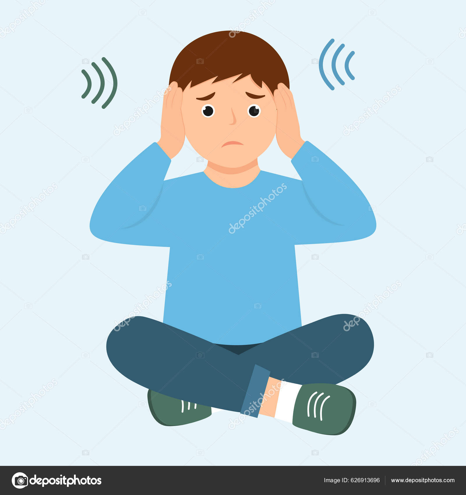 Image vectorielle L'autisme Garçon Fermant Bouchant Les Oreilles Avec ...