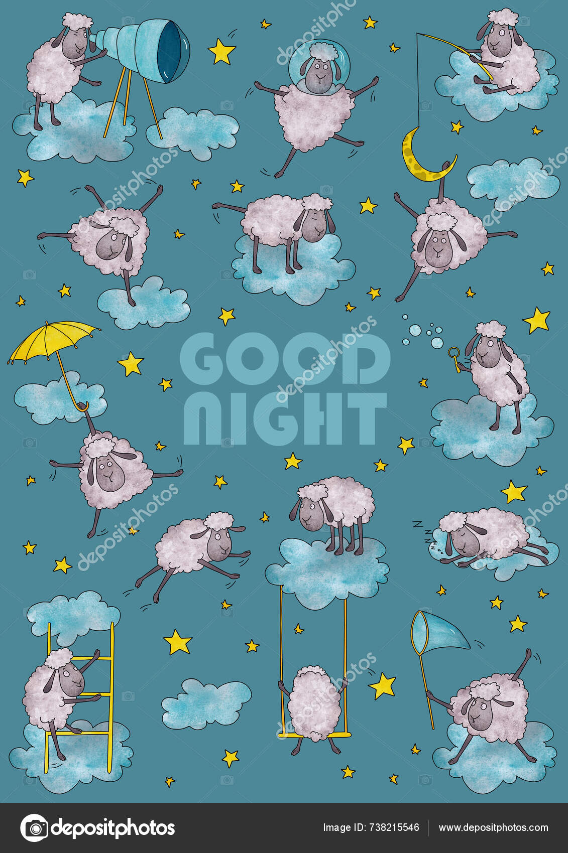 Good Night Printable Poster Child Consisting Stars Clouds Sheep Doing ...