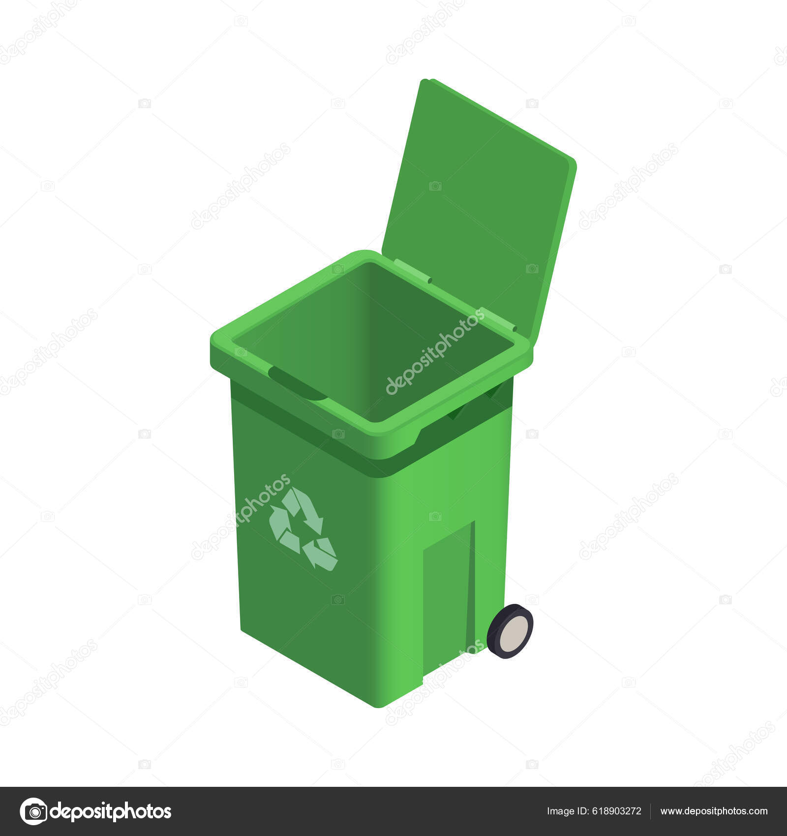 Isometric Open Green Garbage Bin White Background Vector Illustration ...