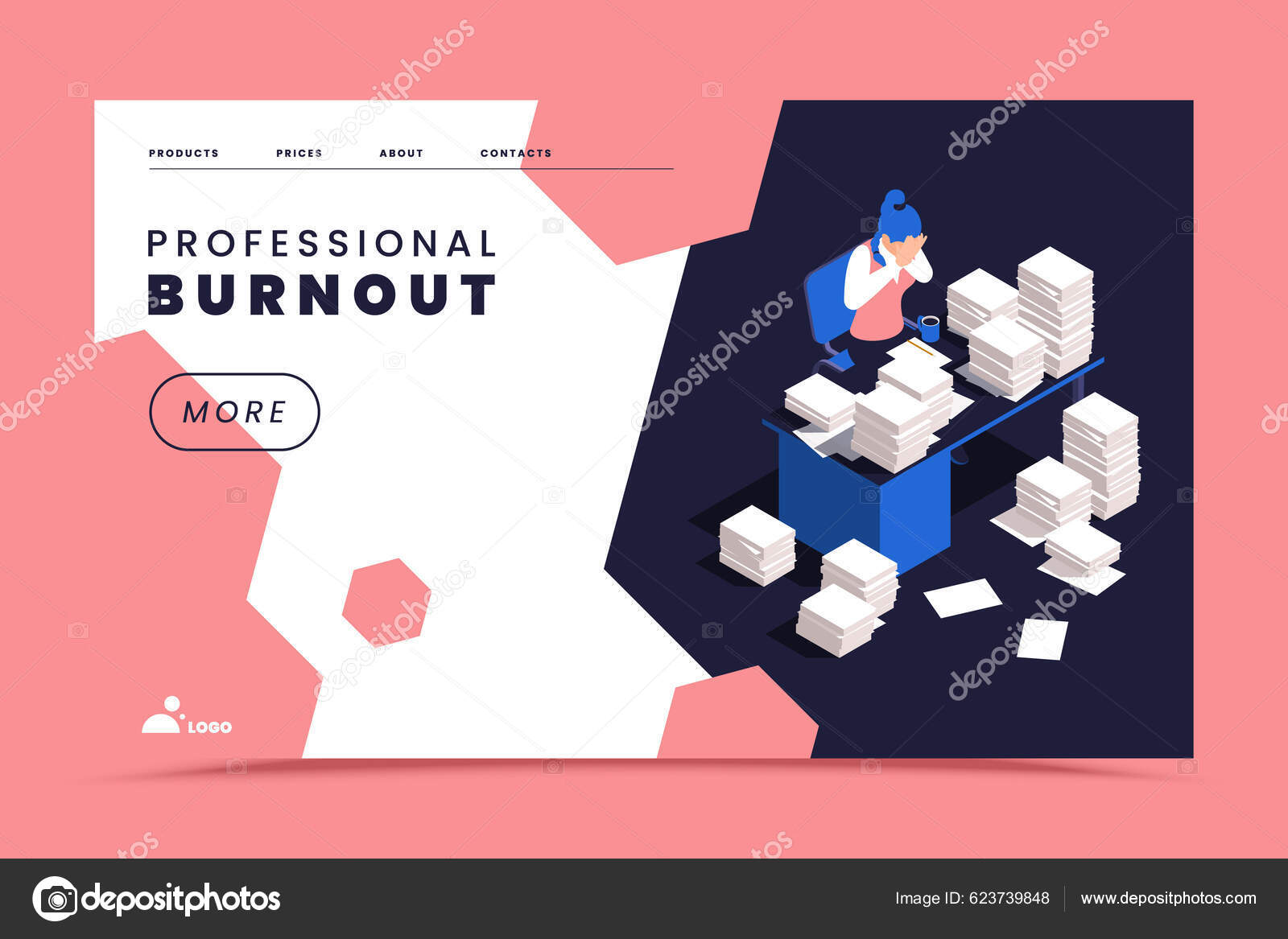 Professional Burnout Syndrome Tired Office Worker Overload Paperwork ...