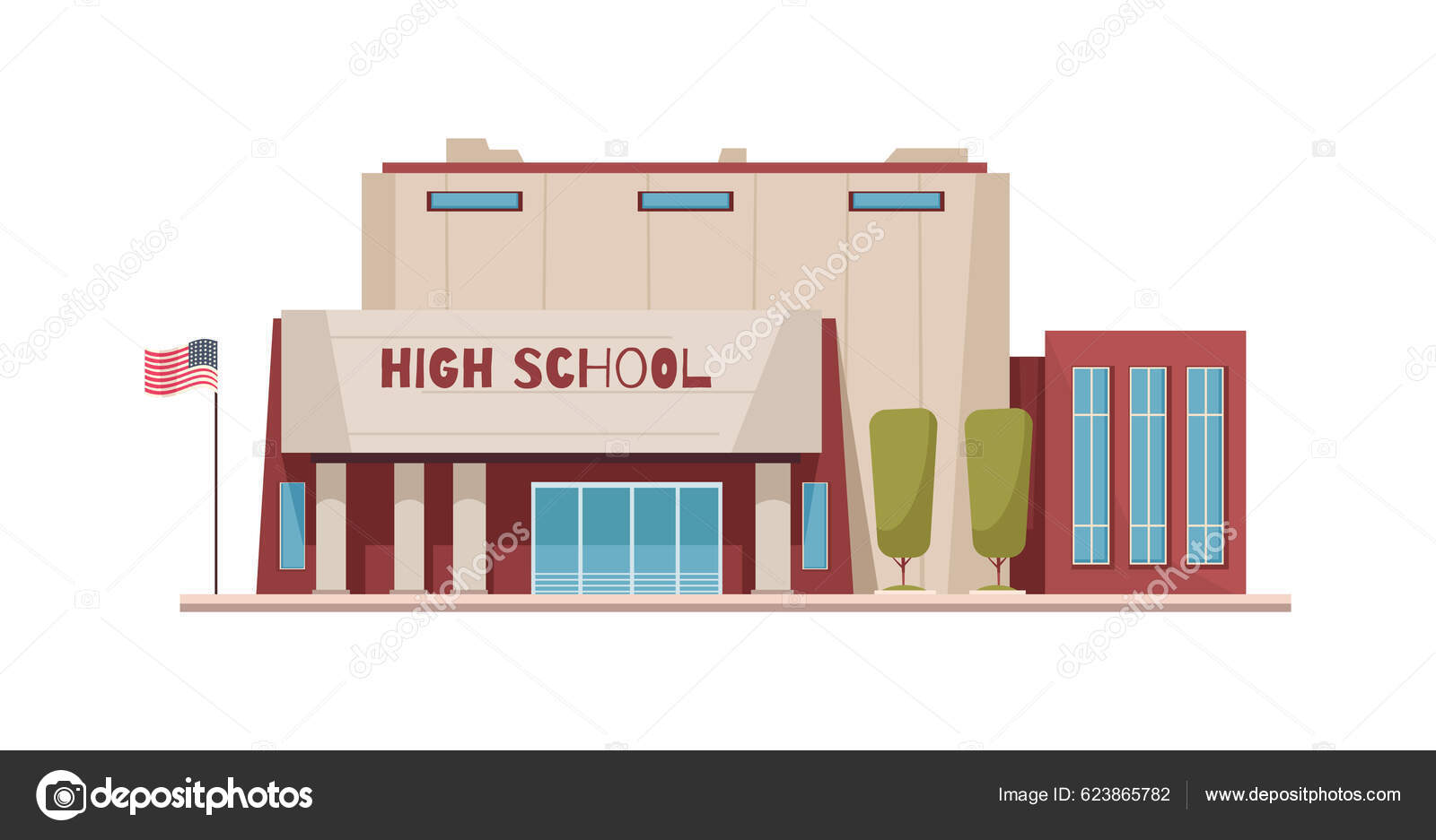 Dibujos Animados Edificio Escuela Secundaria Exterior Fondo Blanco ...