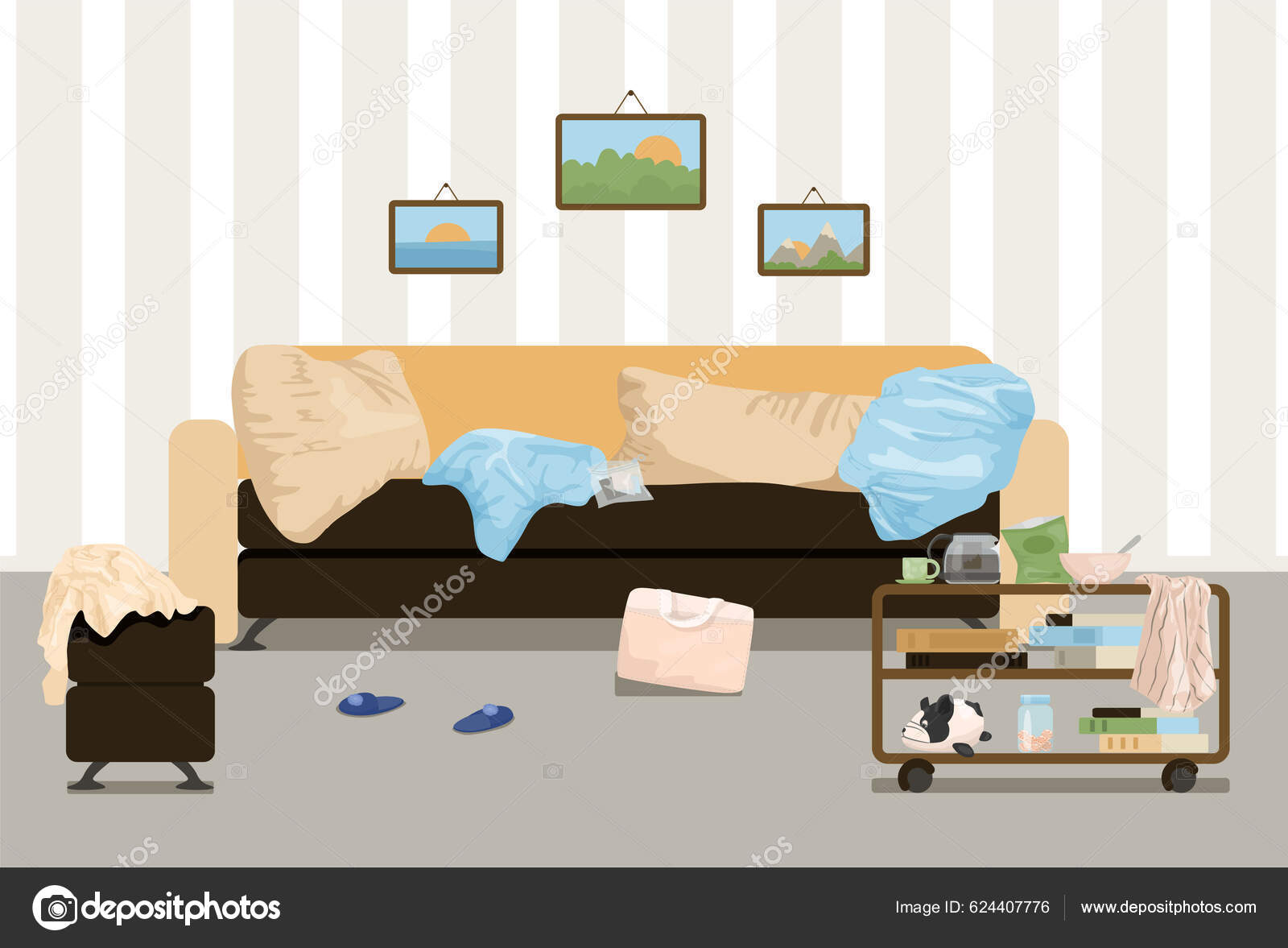 Messy Room Objects Composition Indoor Scenery Living Room Interior ...