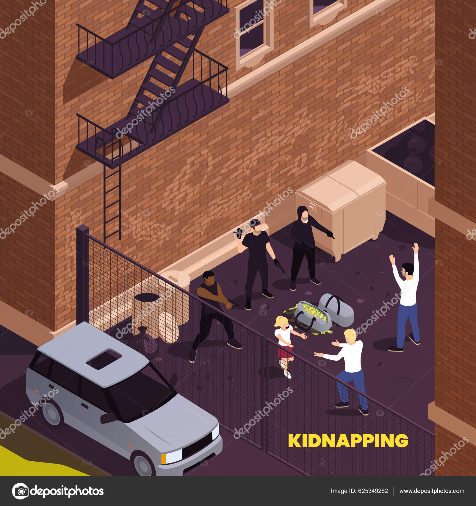 Kidnapping Isometric Background Group Armed Gangsters Demanding Ransom ...