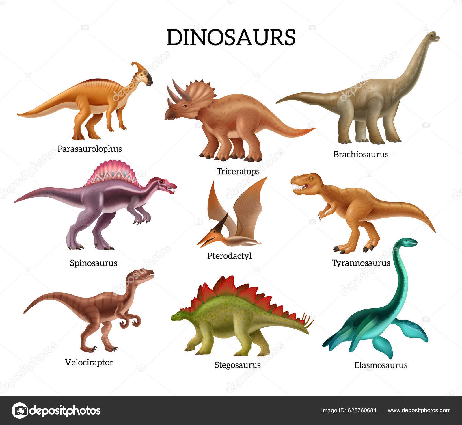 Dinosaurs Set Realistic Triceratops Pterodactyl Spinosaurus Stegosaurus ...