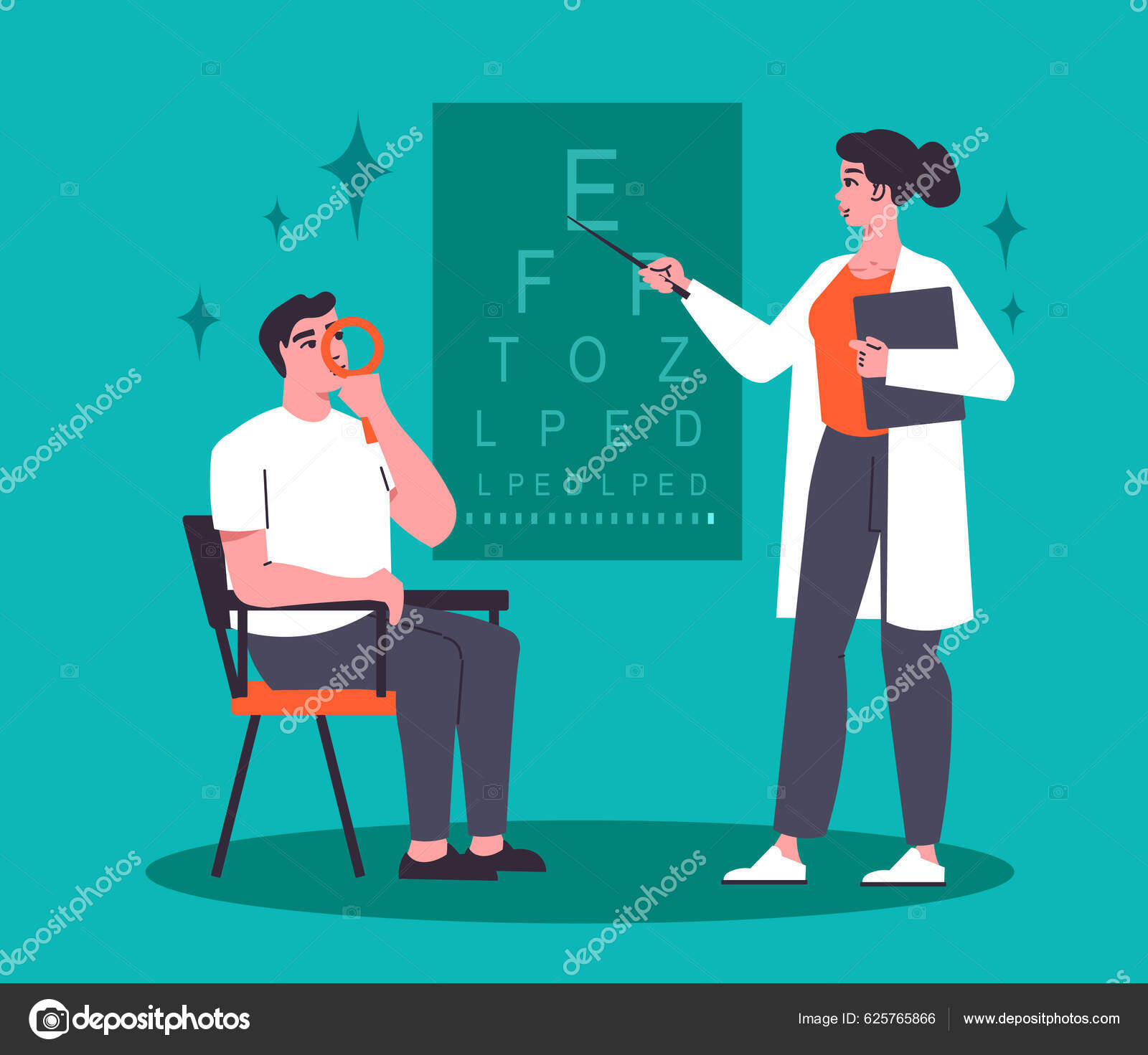 Ophthalmologist Flat Background Female Doctor Hospital Uniform Doing ...