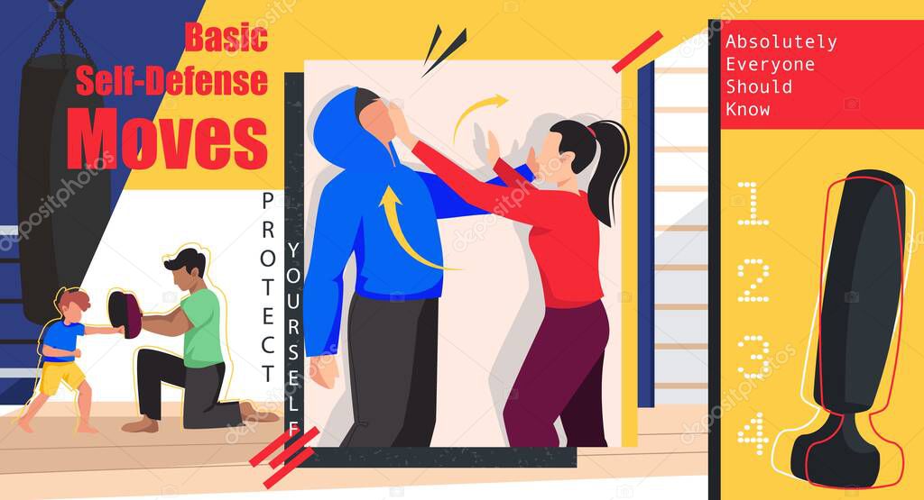 Composición de entrenamiento de defensa personal con collage plano de ...