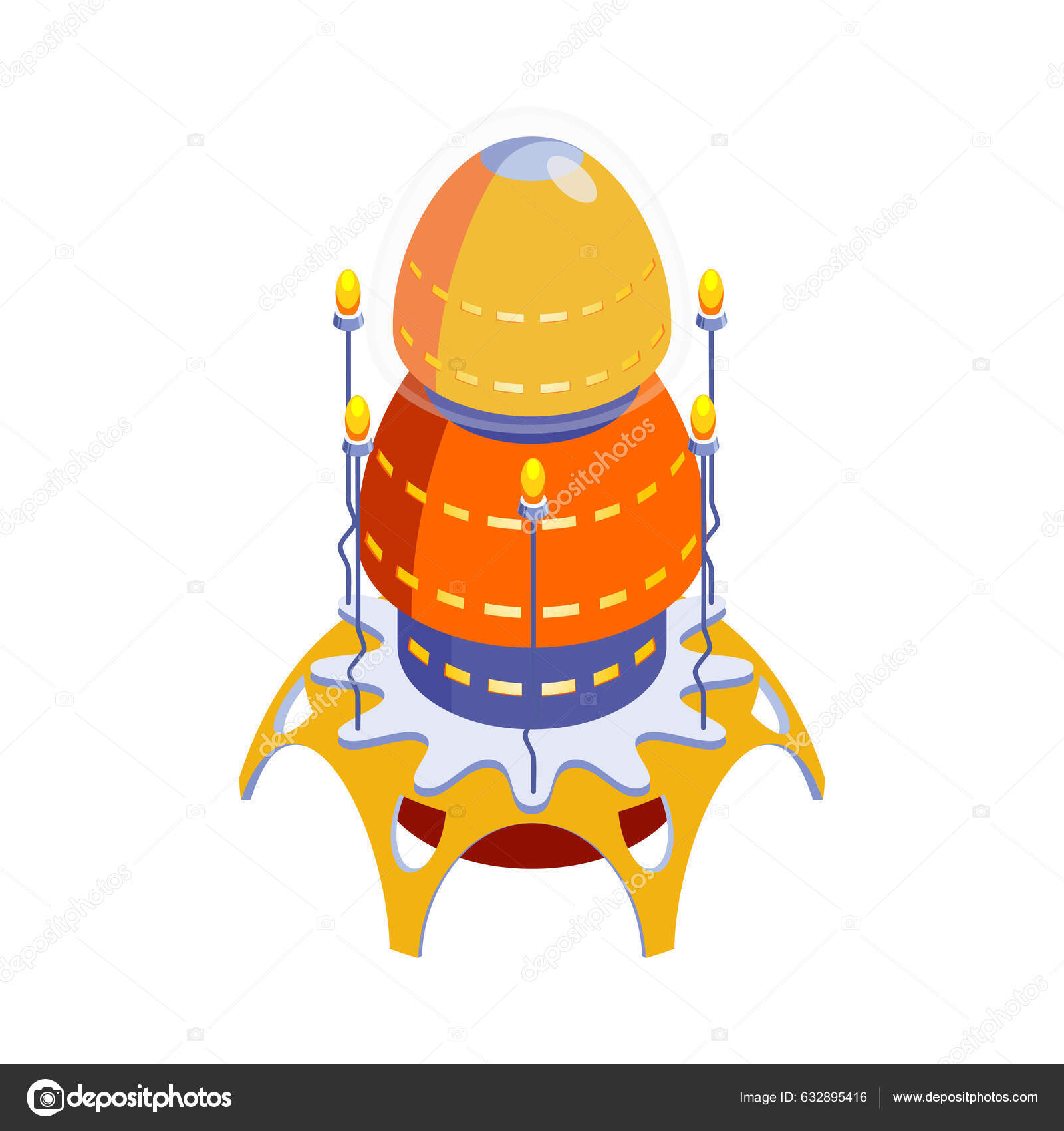 Colorful Cartoon Alien Spaceship Isometric Vector Illustration Stock ...