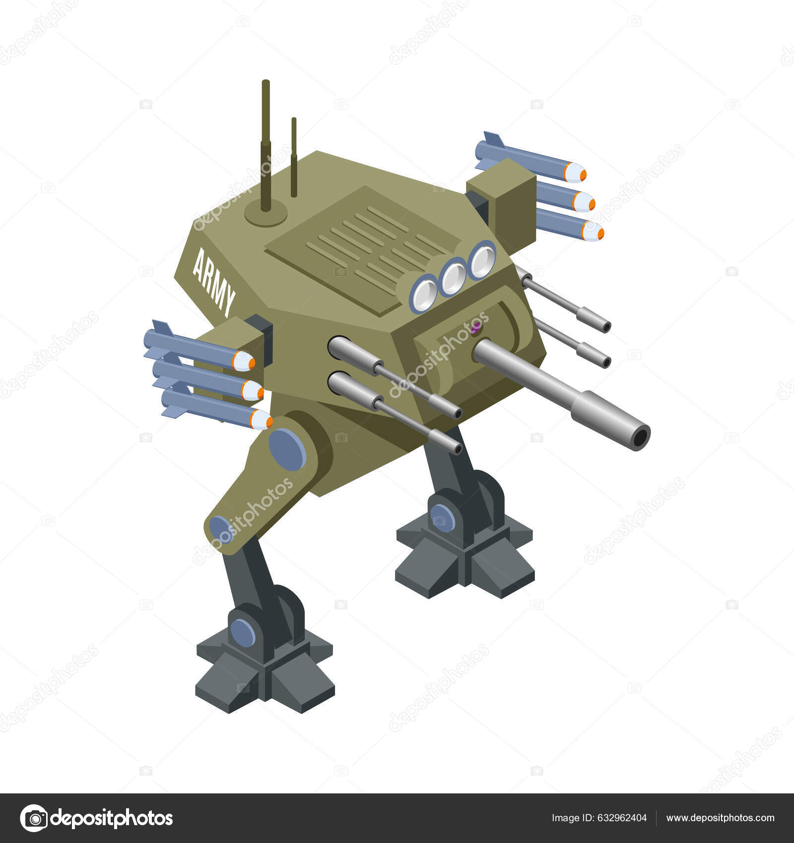 Military Robot Isometric Icon Remoted Controlled Shooter Vector ...