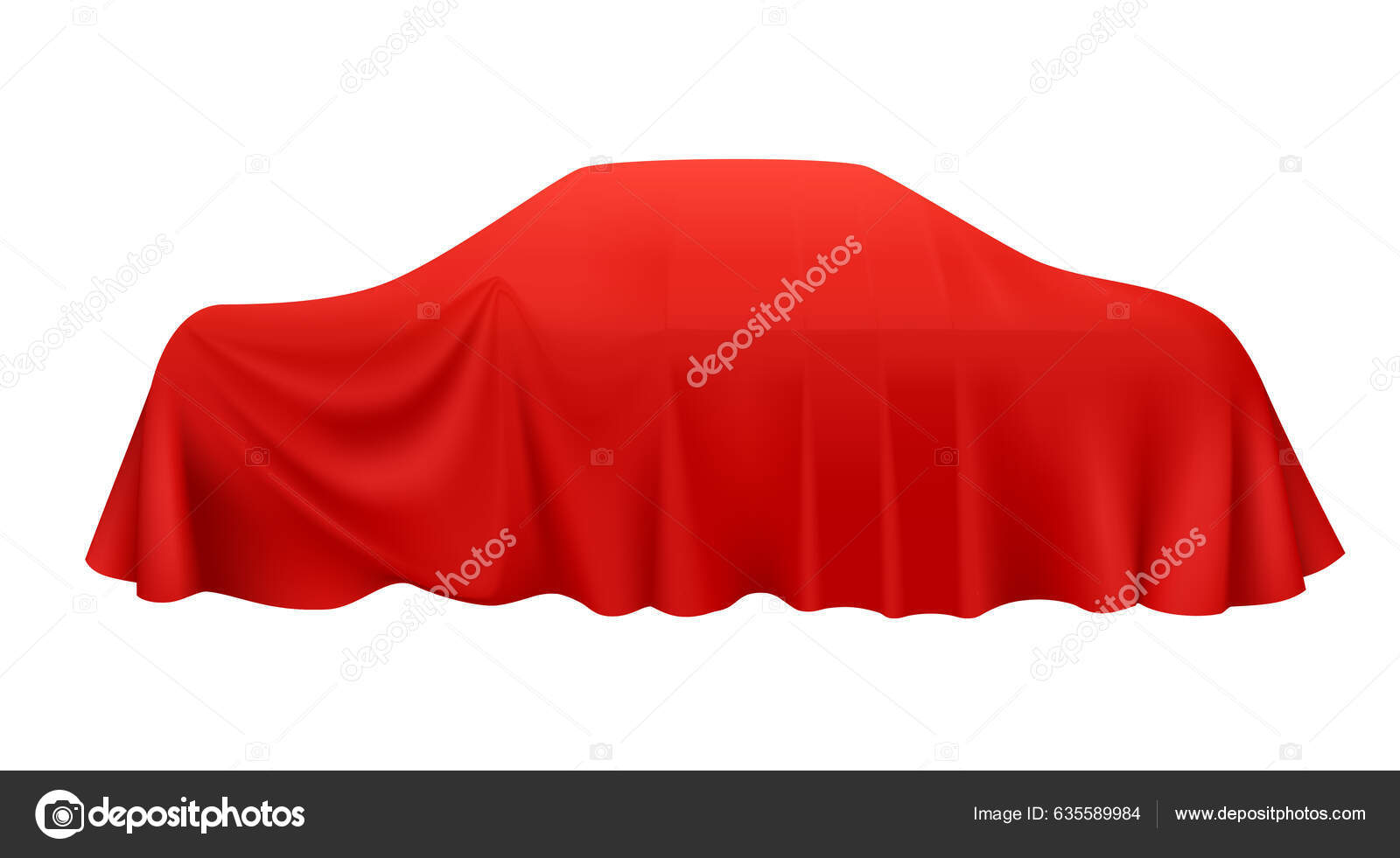 Red Silk Cloth Covered Car Side View White Background Realistic Stock ...
