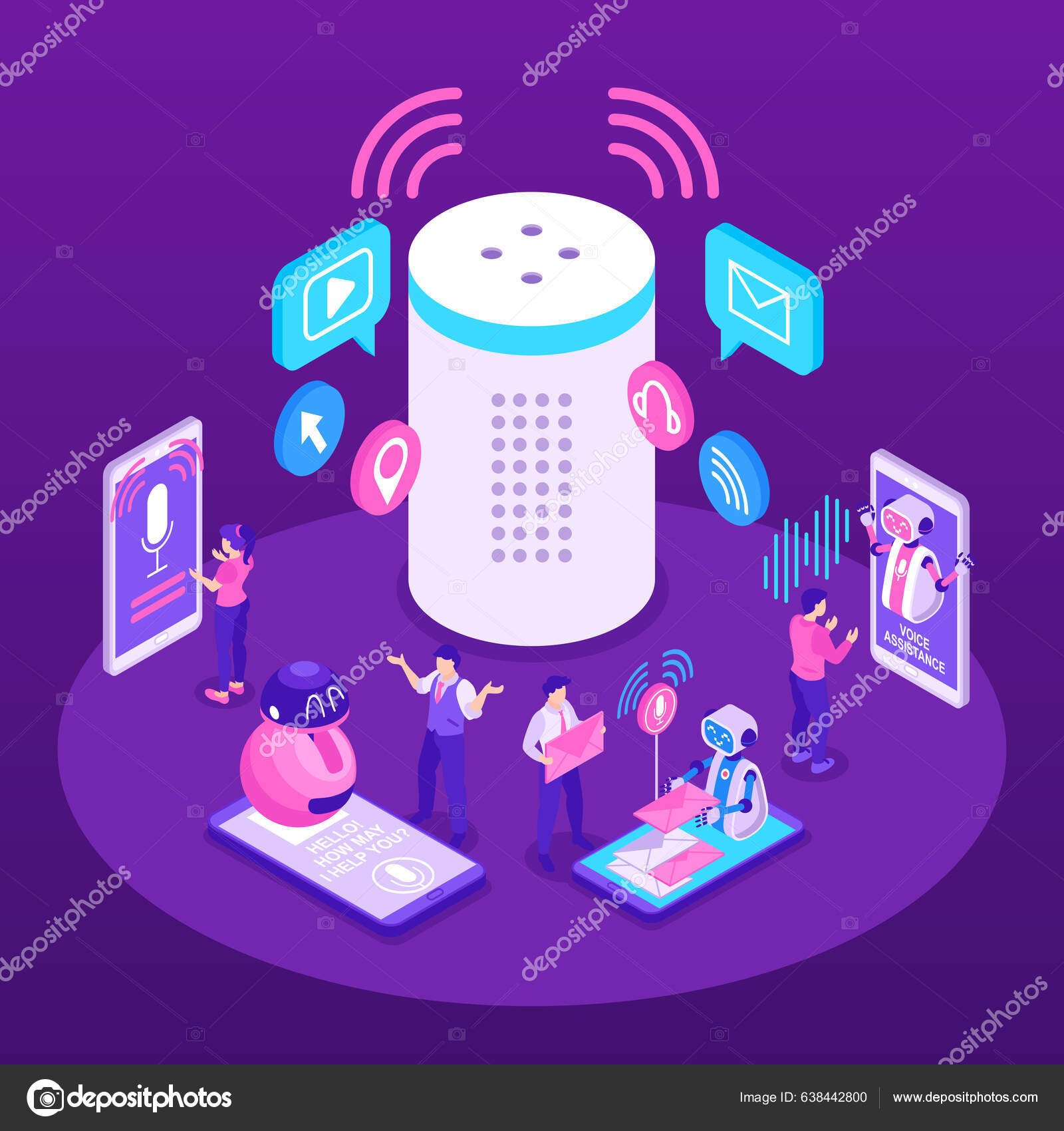 Voice Assistance Background Smart Speaker People Communicating Voice ...