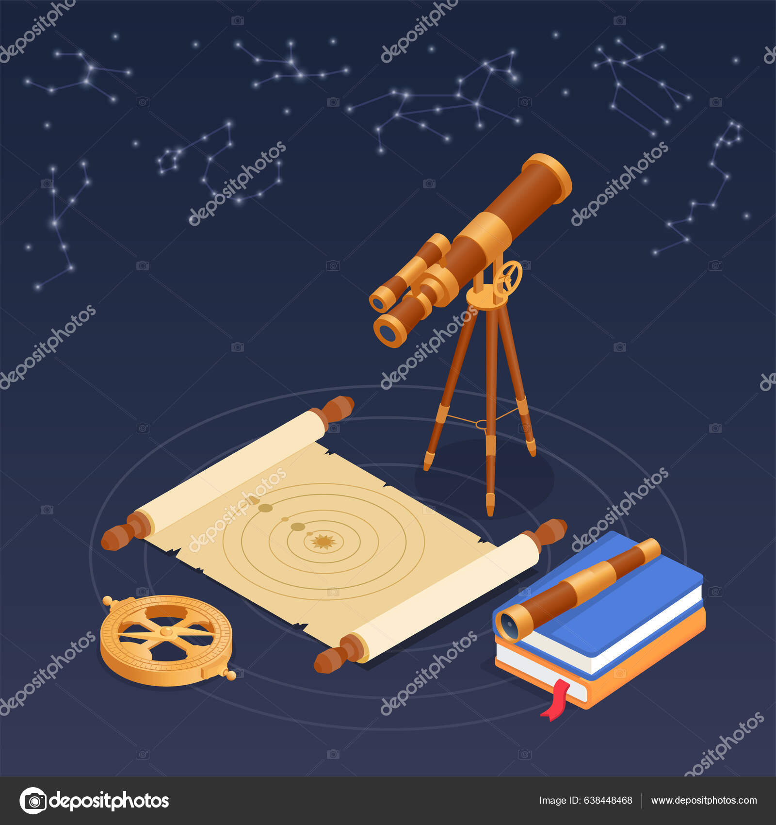 Ancient Science Composition Astronomy Symbols Isometric Vector ...