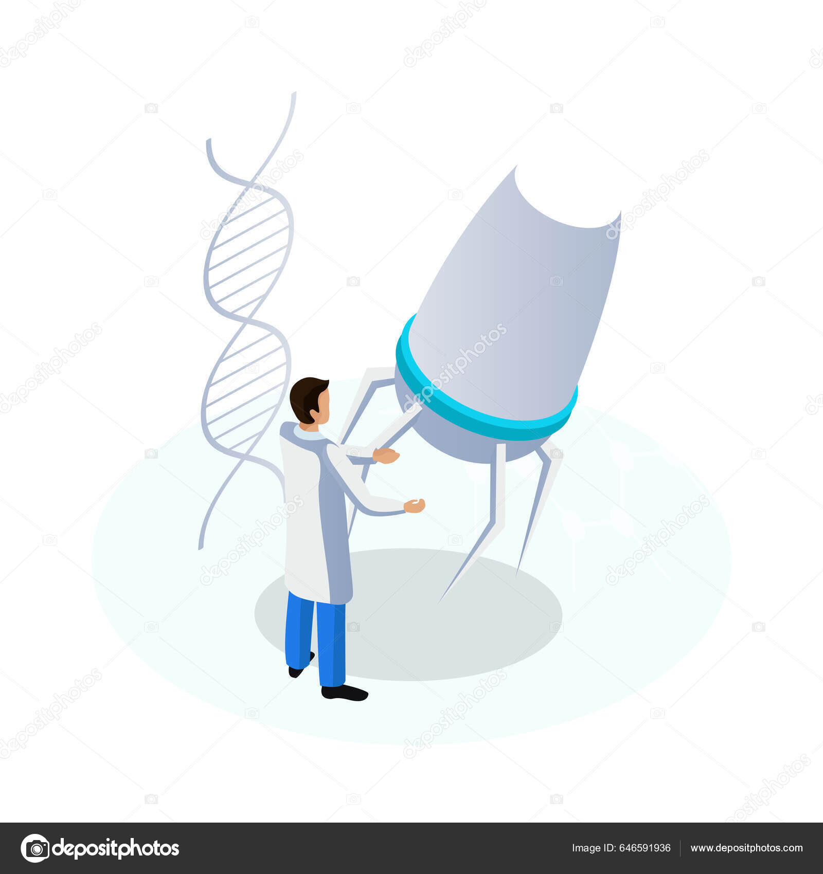 Nanotechnology Isometric Icon Dna Molecule Character Scientist Vector ...