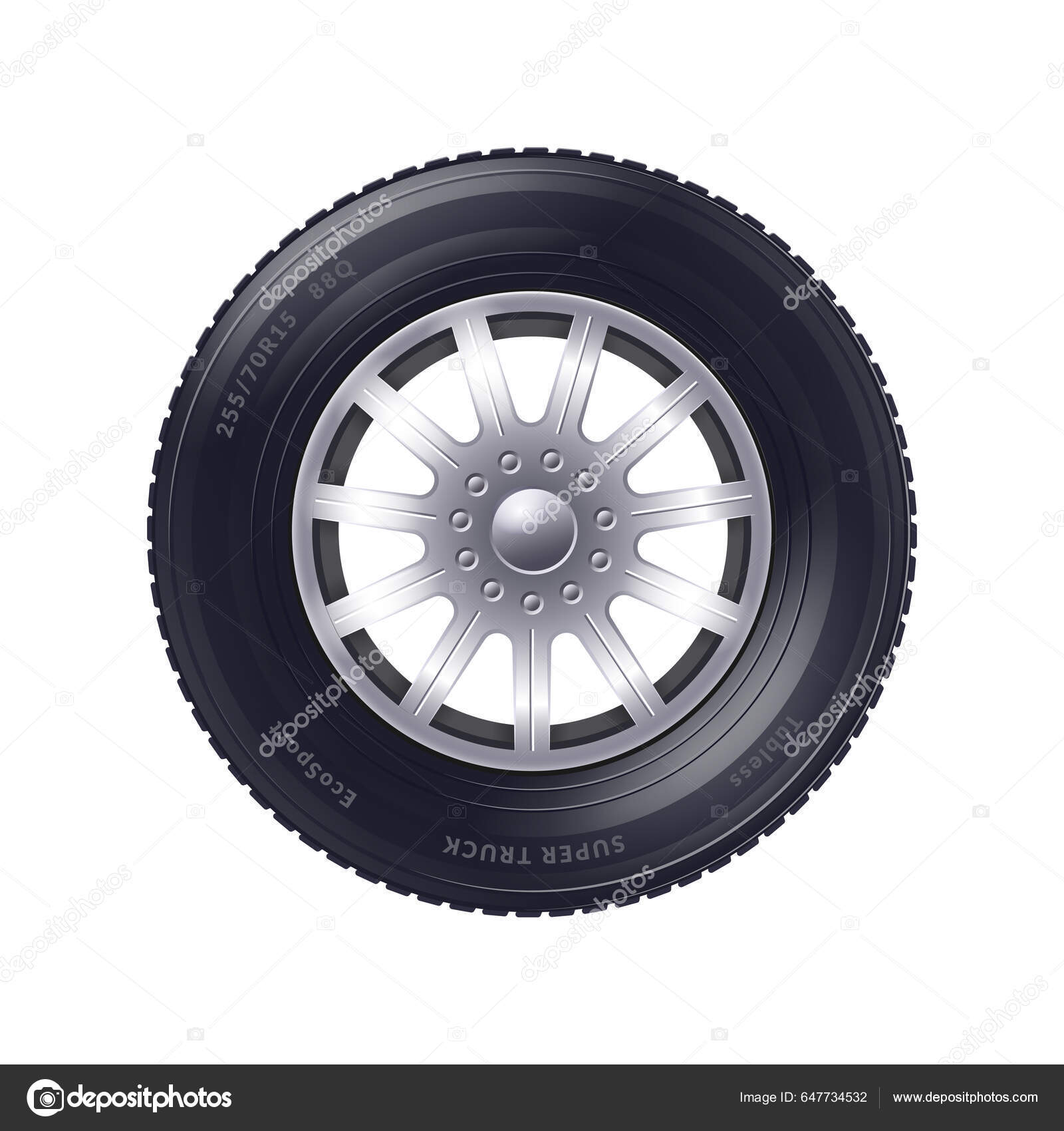New Tyred Alloy Car Wheel Front View Realistic Vector Illustration ...